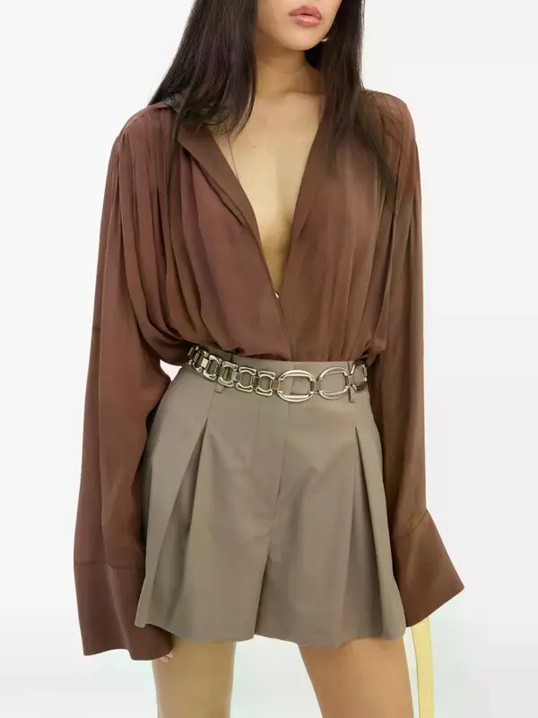 ROTATE BY BIRGER CHRISTENSEN Pleated Long-sleeve Blouse - Brown