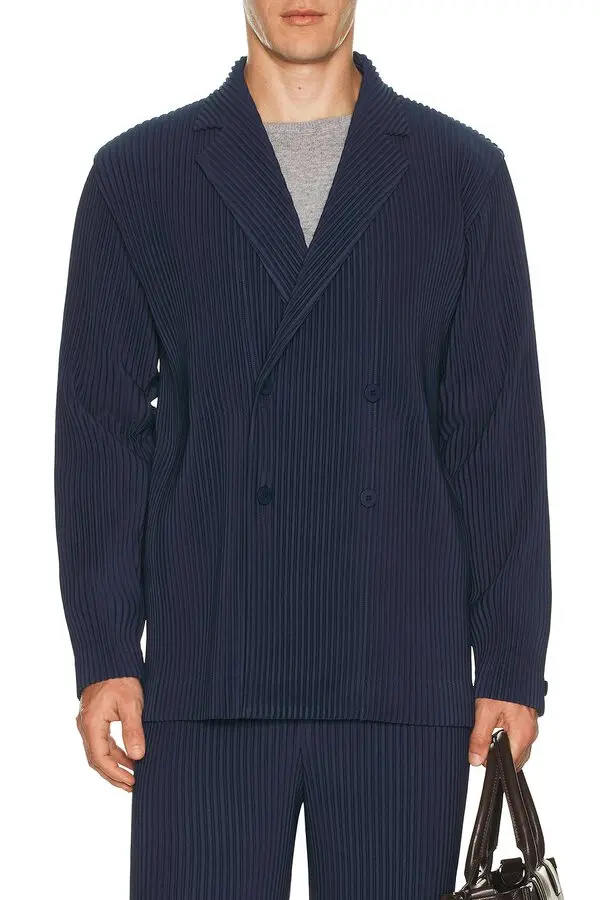 Issey Miyake Tailored Pleats Jacket In Navy - Manarola Boat Navy