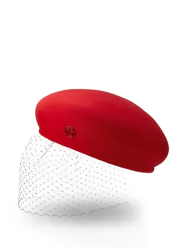 MAISON MICHEL Bonnie Veil Hat - Red