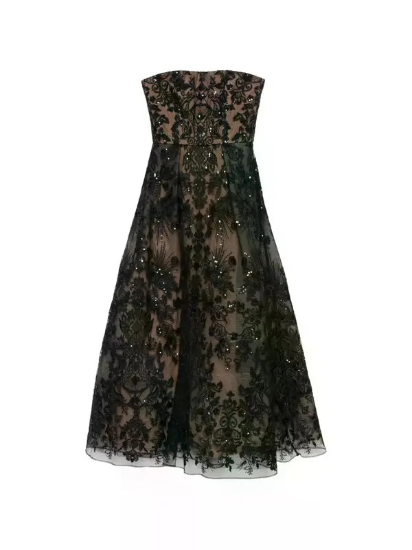 Elie Saab Floral-embroidered Midi Dress - Black
