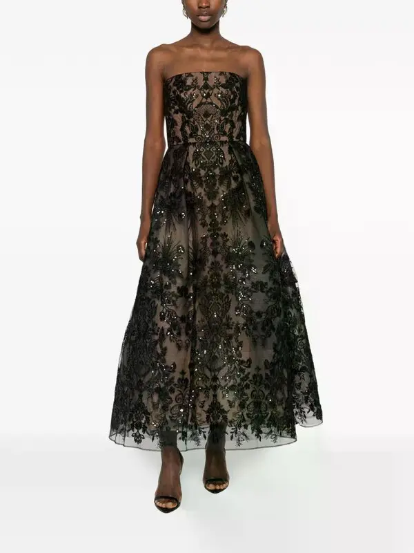 Elie Saab Floral-embroidered Midi Dress