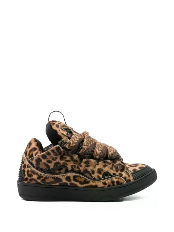 LANVIN Curb Animal-print Lace-up Sneakers - Neutrals