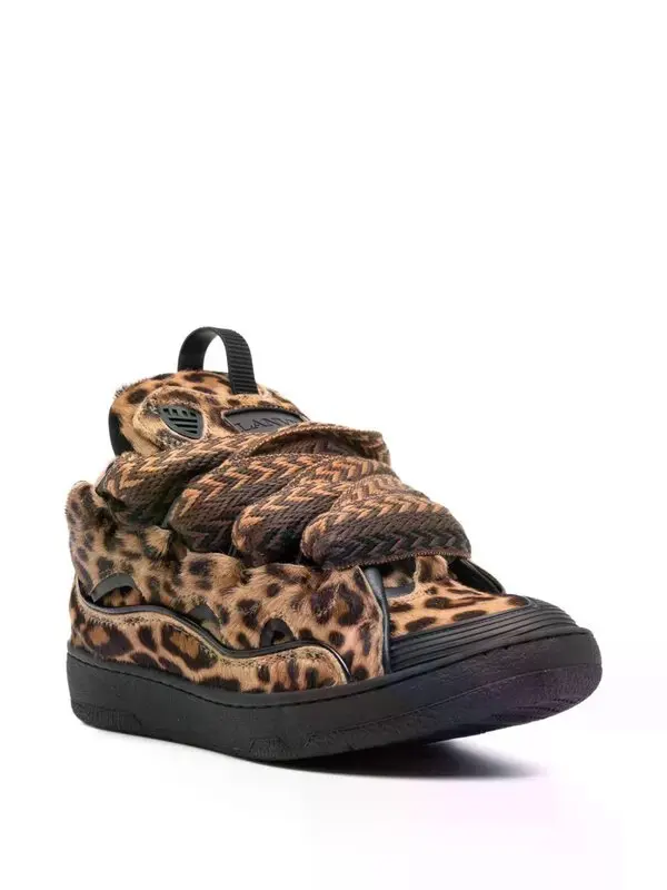 LANVIN Curb Animal-print Lace-up Sneakers - Neutrals