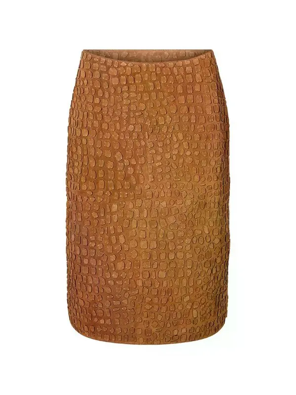 YVES SALOMON Crocodile-effect Midi Skirt - Brown