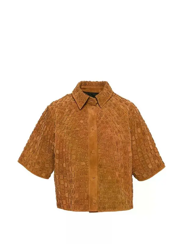YVES SALOMON Suede Short-sleeve Shirt - Brown