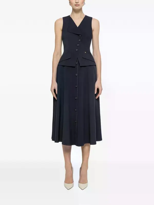 NISSA Button Detailed Midi Skirt - Blue