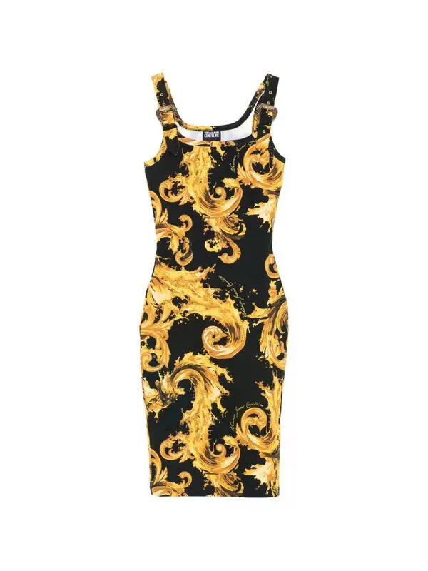 Versace Baroque-print Midi Dress - Black