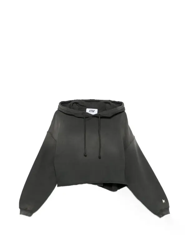 GOLDEN GOOSE Cropped Logo Print Hoodie - Grey
