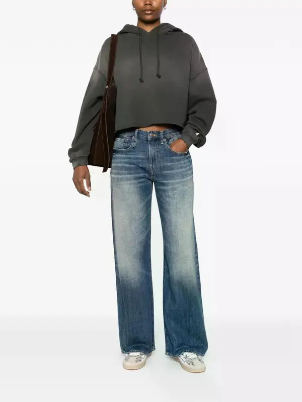 GOLDEN GOOSE Cropped Logo Print Hoodie - Grey