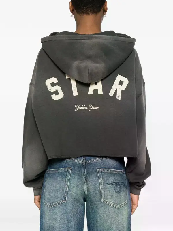 GOLDEN GOOSE Cropped Logo Print Hoodie - Grey