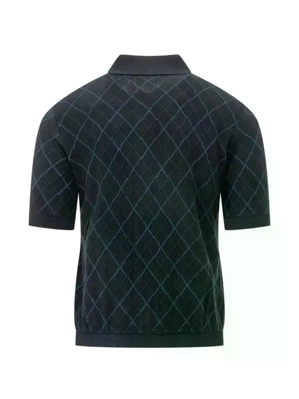 RAKKI Diamond-pattern Intarsia Polo Shirt - Blue