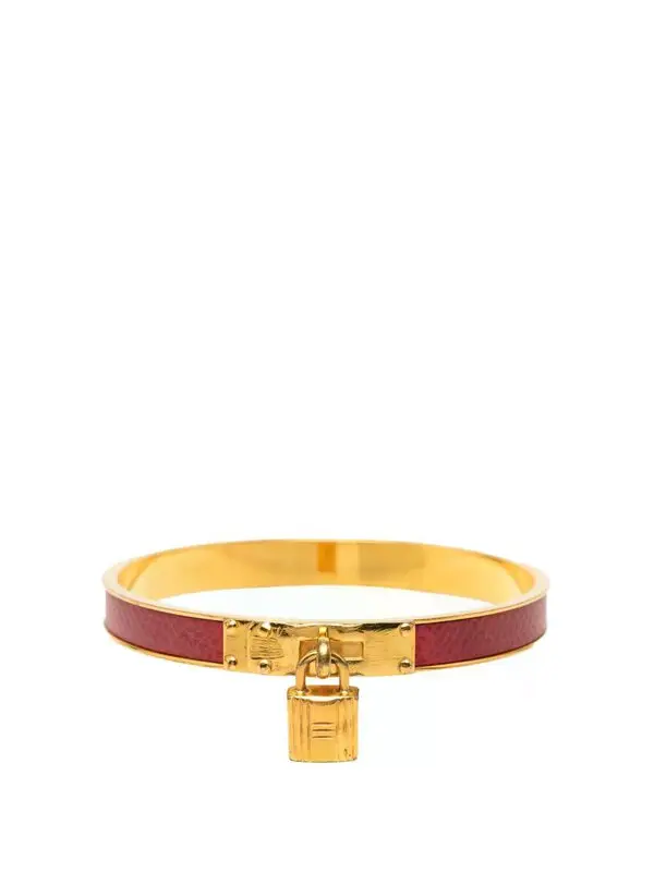 Hermès 2000-2025 Gold Plated Epsom Kelly Cadena Lock Bangle Bracelet Costume Bracelet - Red