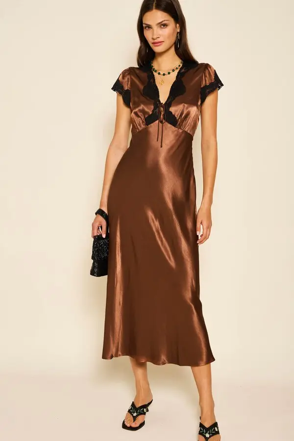 Rixo Viscose Midi Dress - Brown
