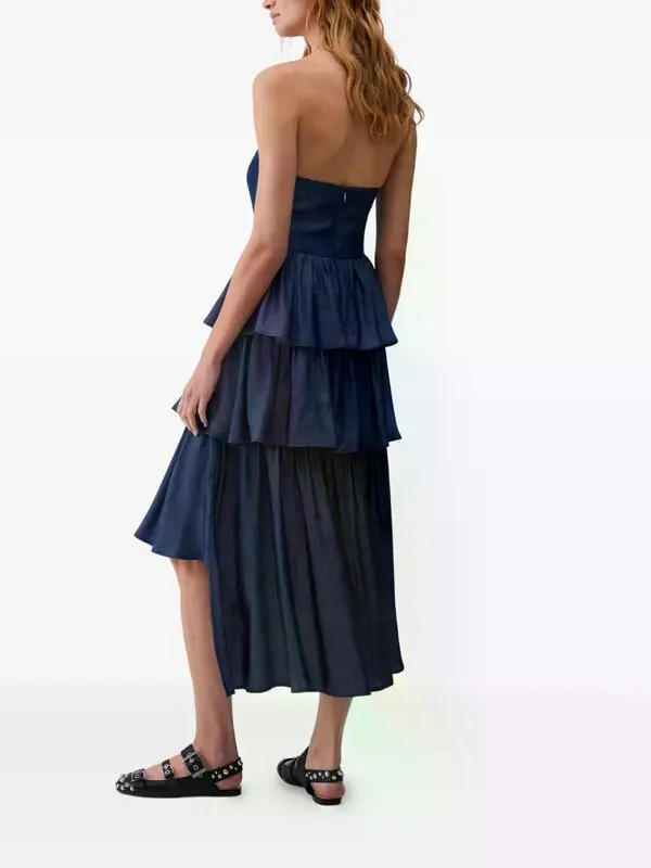 Liu Jo Asymmetrical Ruffled Midi Dress In Chambray Denim