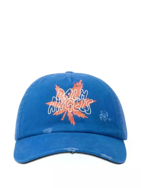 Palm Angels Palm Leaf Distressed Cap - Blue