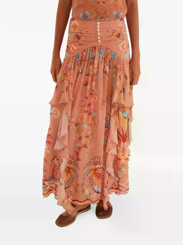 Farm Rio Floral-print Ruffled Skirt - Pink