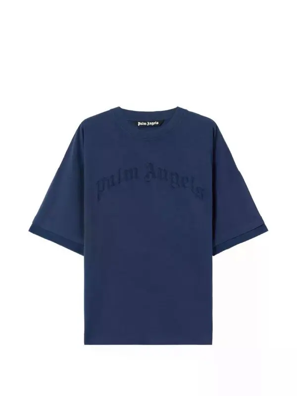 Palm Angels Embroidered Curved-logo Double T-shirt - Blue