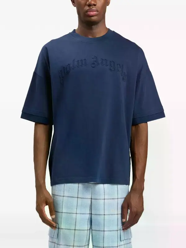 Palm Angels Embroidered Curved-logo Double T-shirt - Blue