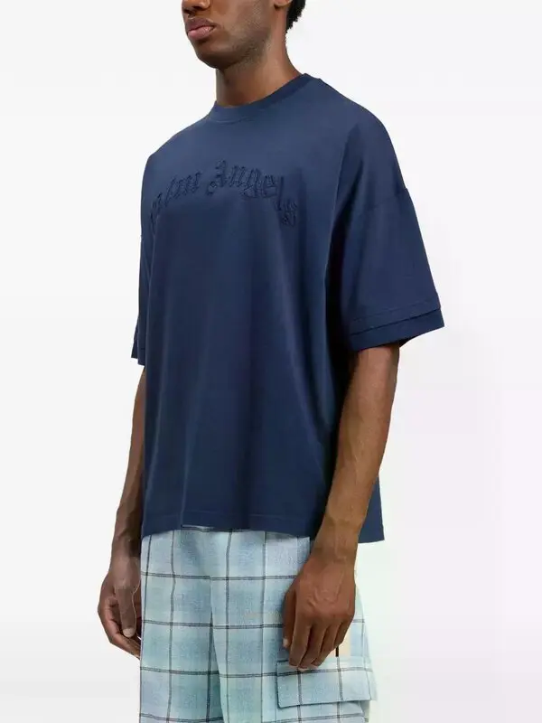 Palm Angels Embroidered Curved-logo Double T-shirt - Blue