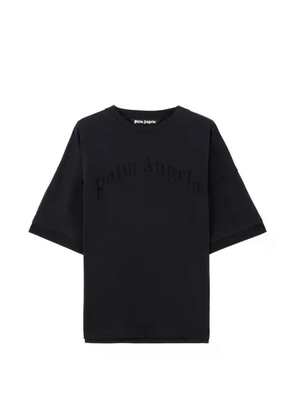 Palm Angels Embroidered Curved-logo Double T-shirt - Black