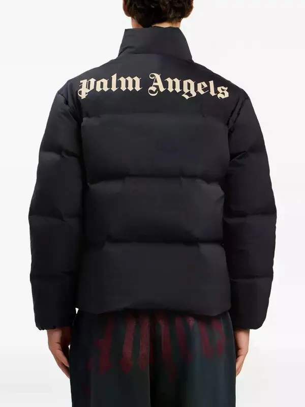 Palm Angels Logo-detail Stripe Puffer Jacket - Black
