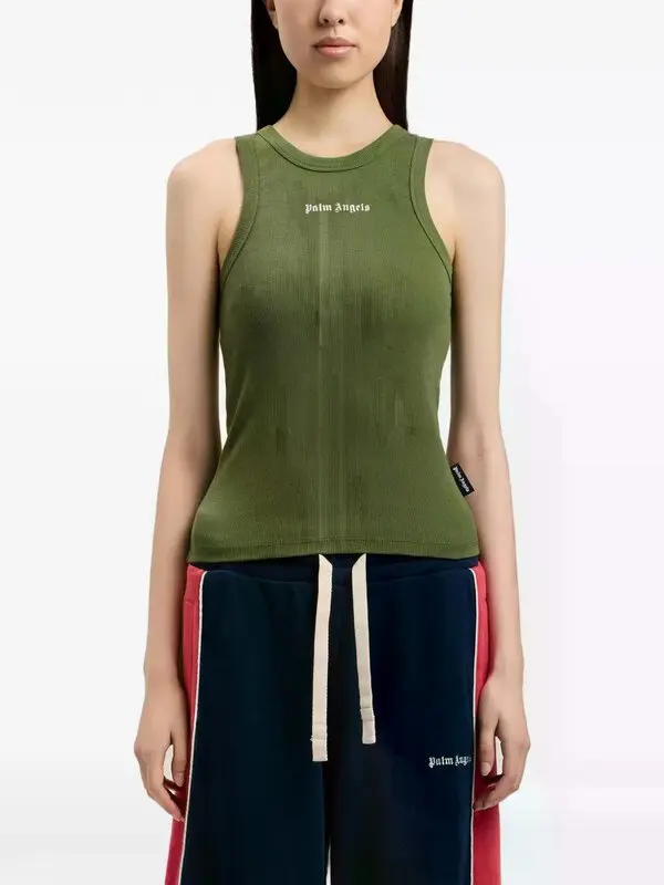 Palm Angels Logo Ribbed Tank Top - Green