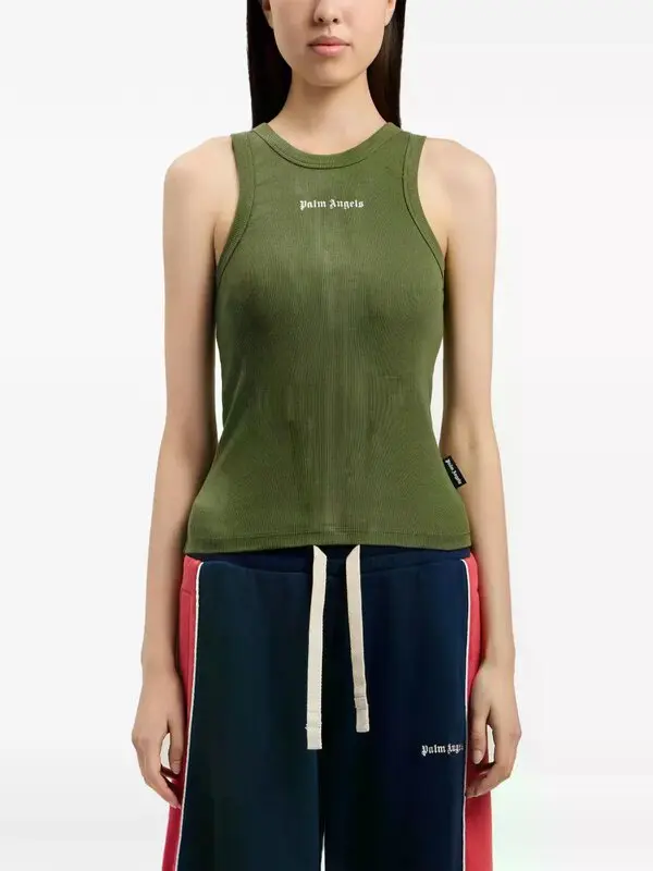 Palm Angels Logo Ribbed Tank Top - Green