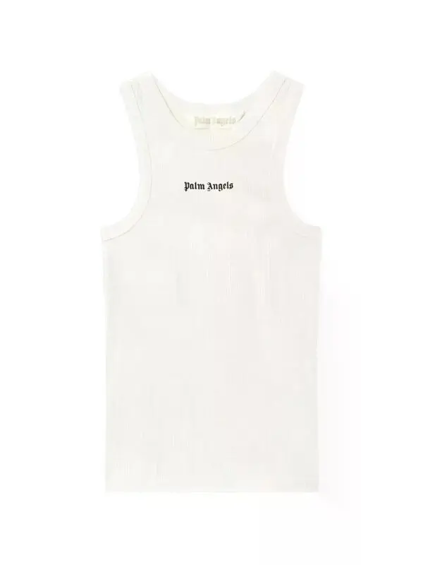 Palm Angels Logo Ribbed Tank Top - White
