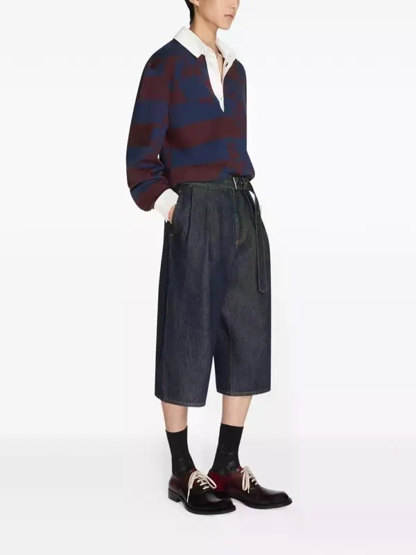 Dries Van Noten Striped Long-sleeved Polo Shirt - Blue