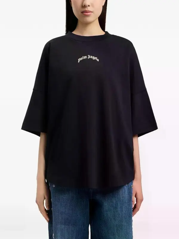 Palm Angels Curved-logo Crew-neck T-shirt - Black