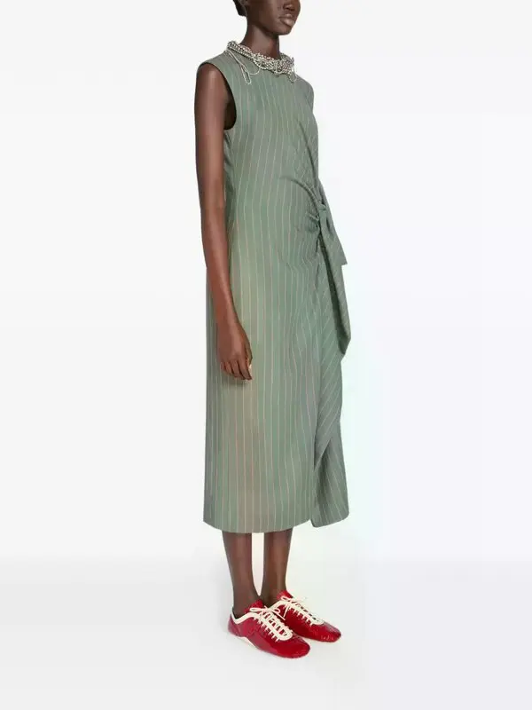 Dries Van Noten Pinstripe Ruffle Midi Dress