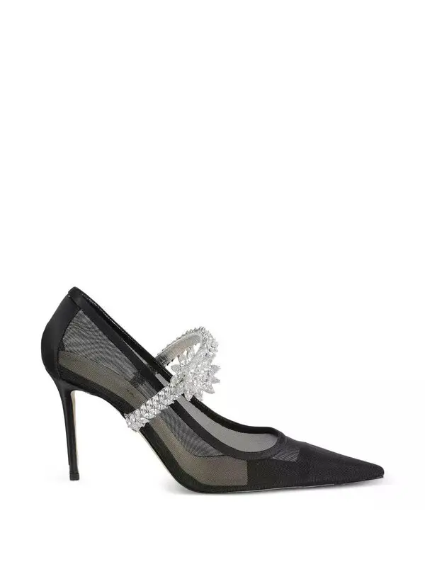 Mach & Mach Lotus Flower Jeweled Mesh Pumps - Black