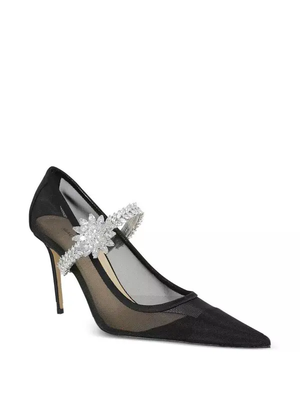 Mach & Mach Lotus Flower Jeweled Mesh Pumps - Black