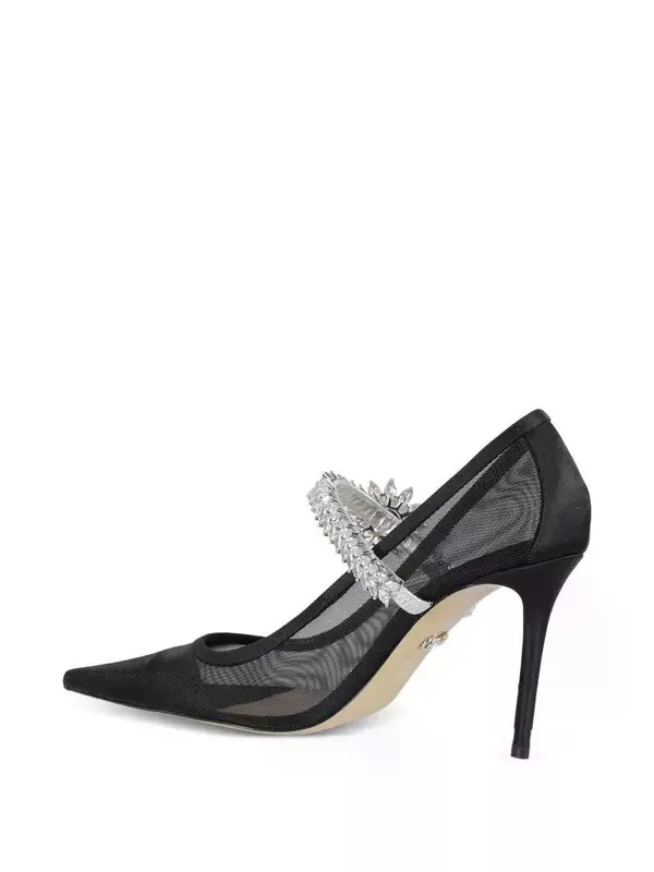 Mach & Mach Lotus Flower Jeweled Mesh Pumps - Black