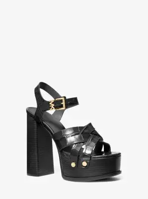 Michael Kors Nora Crocodile Embossed Leather Platform Sandal - Black