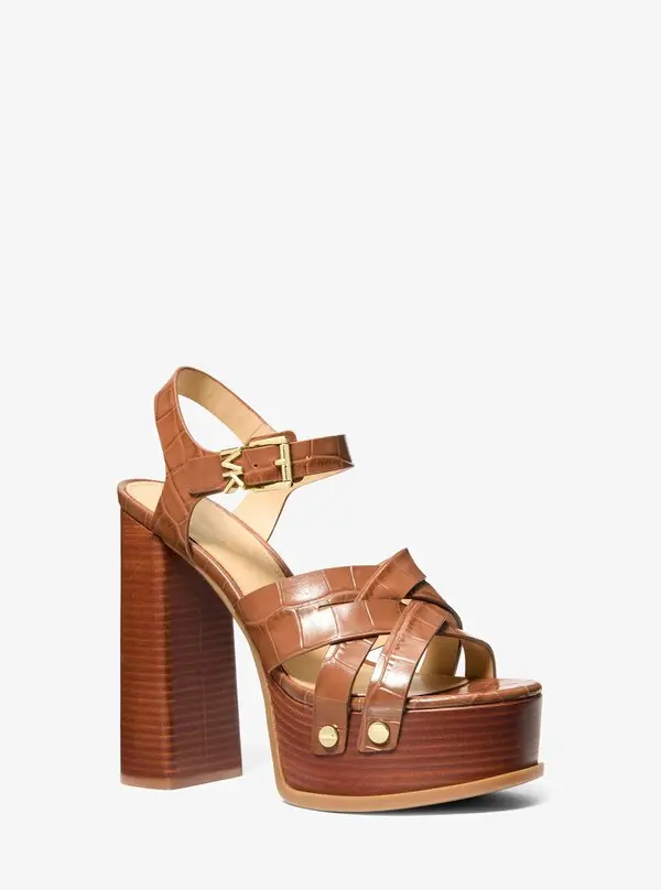 Michael Kors Nora Crocodile Embossed Leather Platform Sandal