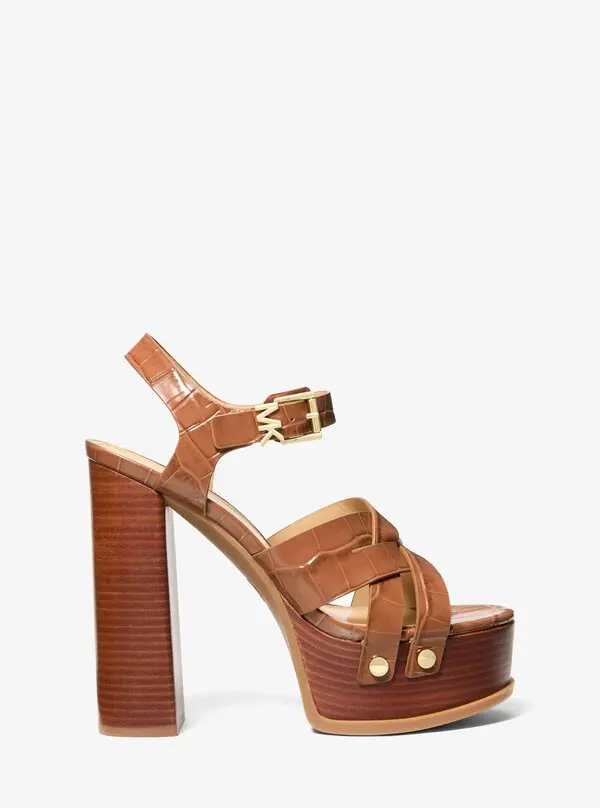 Michael Kors Nora Crocodile Embossed Leather Platform Sandal