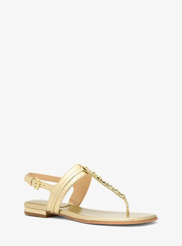 Michael Kors Marcia Embellished Metallic Leather Sandal - Gold