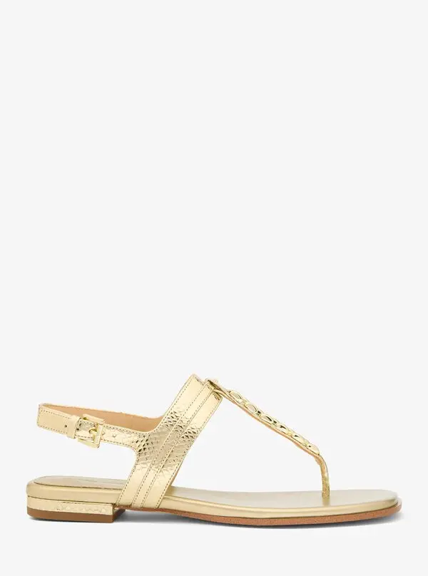 Michael Kors Marcia Embellished Metallic Leather Sandal - Gold
