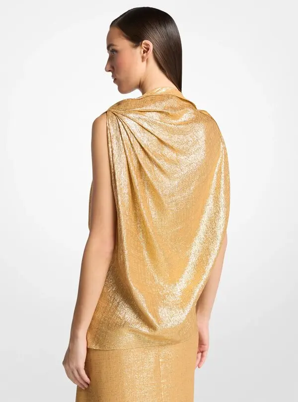 Michael Kors Silk Blend Georgette Lamé Draped Blouse