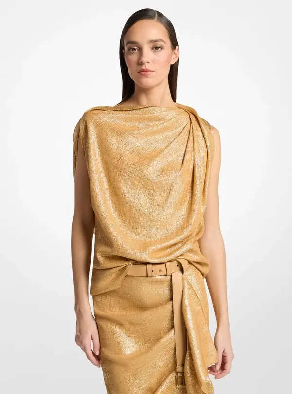 Michael Kors Silk Blend Georgette Lamé Draped Blouse