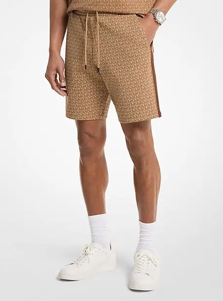 Michael Kors Signature Logo Cotton Blend Shorts - Brown