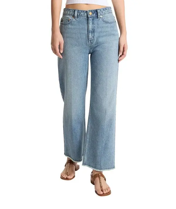 Michael Kors Eloise Frayed Cropped Wide-leg Jeans - Blue