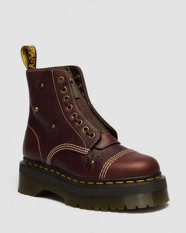 Dr. Martens Sinclair Flower Grizzly Leather Platform Boots - Brown