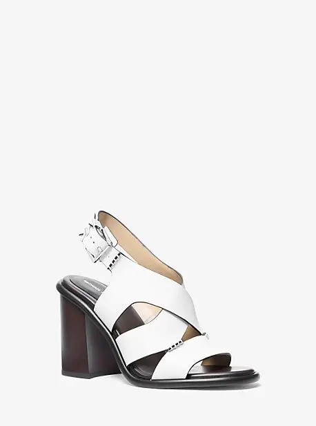 Michael Kors Raven Leather Block Heel Sandal - White