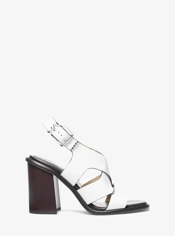 Michael Kors Raven Leather Block Heel Sandal - White