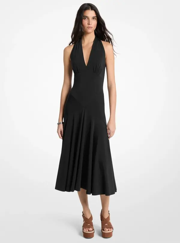 Michael Kors Stretch Matte Jersey Halter Midi Dress - Black