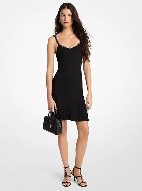 Michael Kors Chain Embellished Stretch Knit Tank Dress - Black