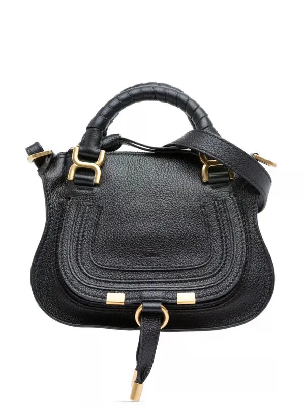 Chloé 2023 Mini Grained Calfskin Marcie Satchel - Black