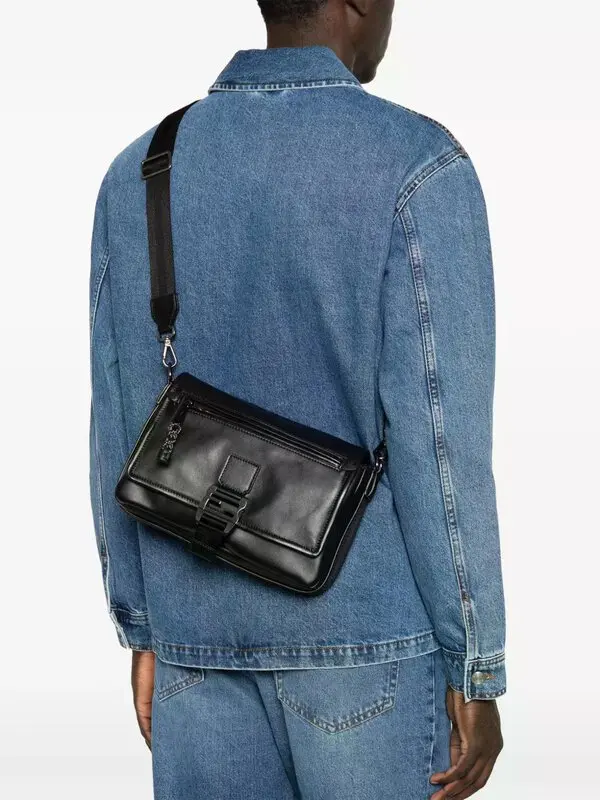 Fendi Flux Buckle Leather Messenger Bag - Black